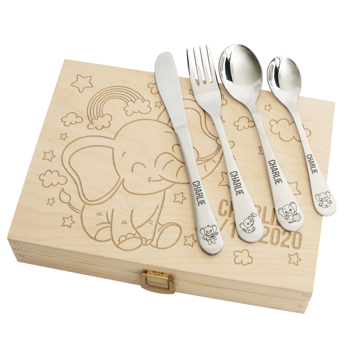Personalisiertes Kinderbesteck-Set - Elefant | Graviertes Besteck für ...