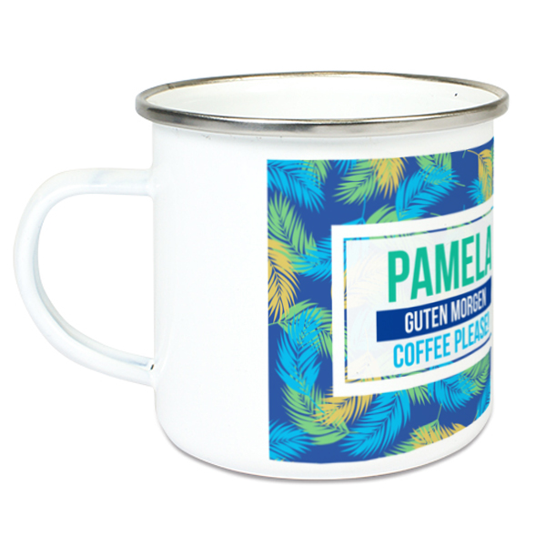 Personalisierte Emaille-Tasse Palmendesign | Personalisierte Tassen